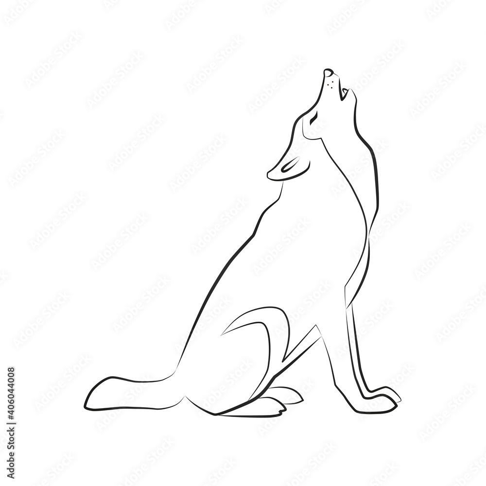 Howling wolf. Outlined silhouette illustration of a howling wolf ...