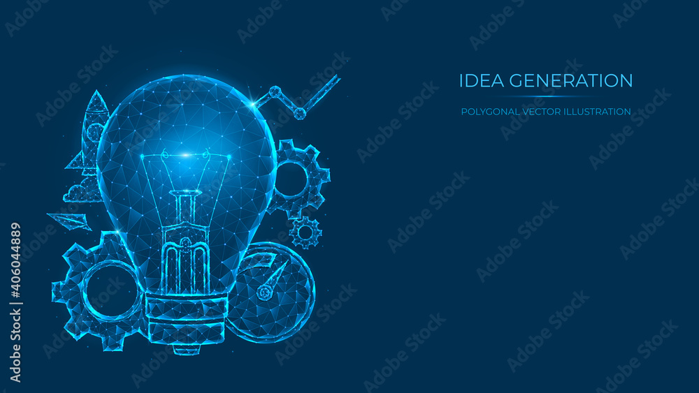 Abstract polygonal vector illustration of idea generation. Low poly ...