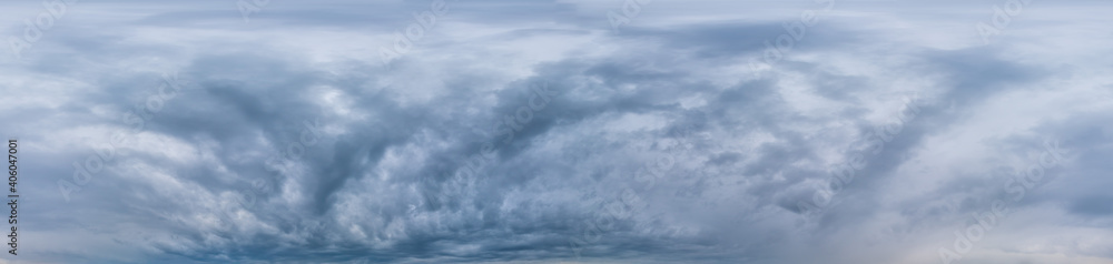 Sky panorama on overcast rainy day with low clouds in seamless ...