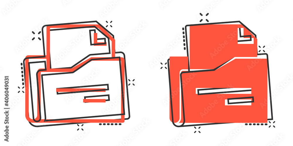 File folder icon in comic style. Documents archive cartoon vector ...