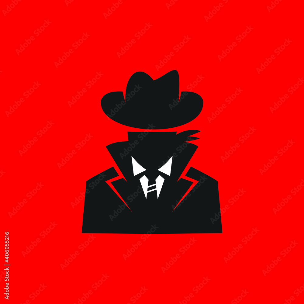 black cowboy silhouette in red background logo, man wearing tuxedo ...