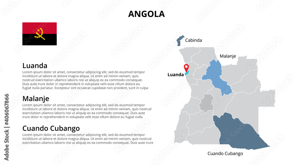 Angola vector map infographic template divided by states, regions or ...
