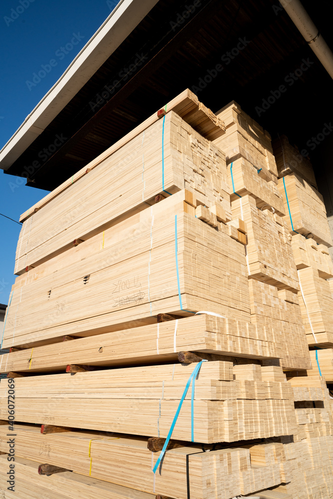 Timber storage, timber warehouse, stacked timber Stock Photo | Adobe Stock