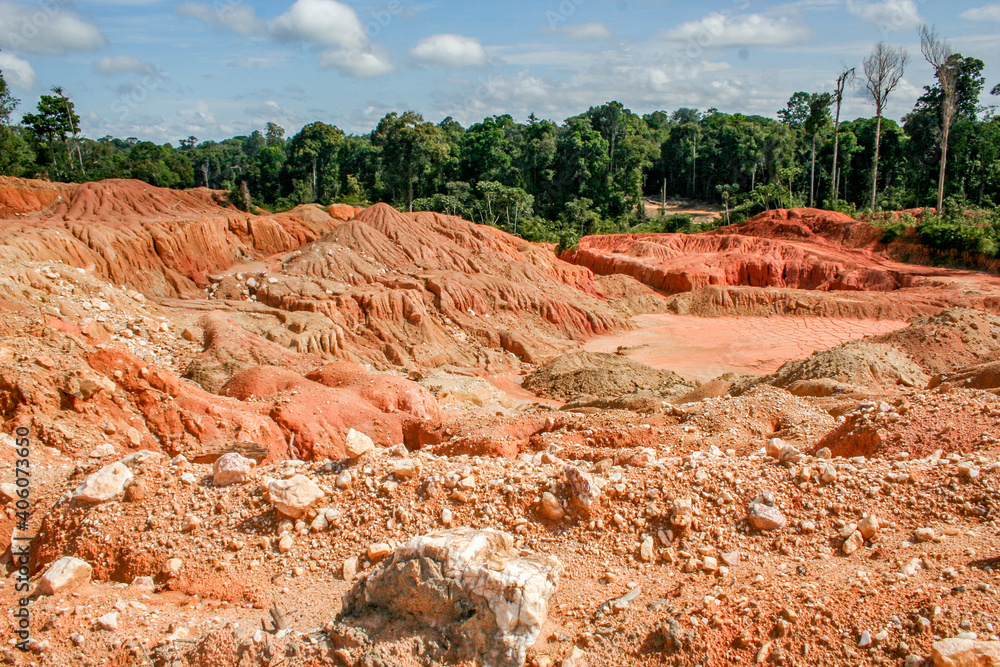Gold mining place in Guyana, Abandoned gold mining pit. Amazon and ...