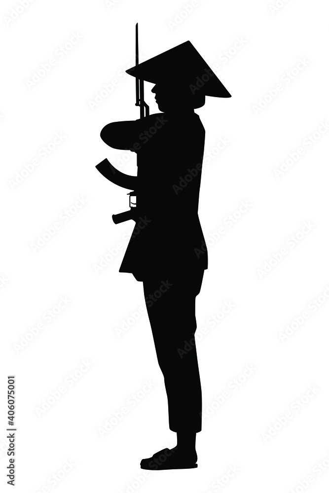 Female soldier silhouette vector on white background, person in the ...