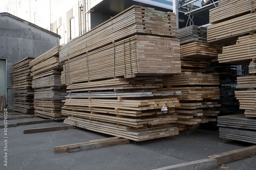 Timber storage, timber warehouse, stacked timber Stock Photo | Adobe Stock