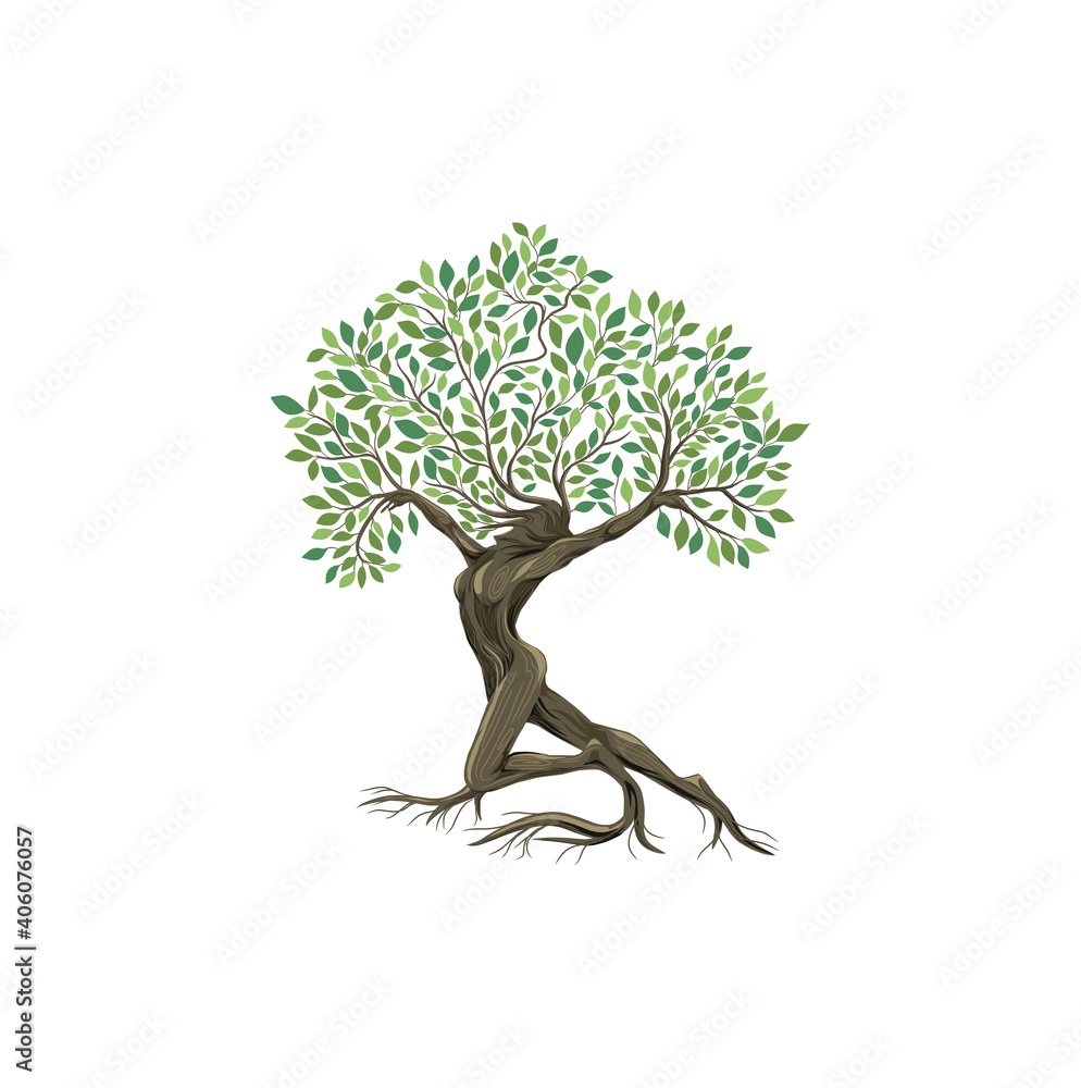 Abstract Human tree logo. Unique dryad Tree Vector illustration, hand ...