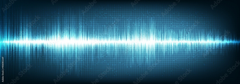 Panorama Digital Sound Wave on Blue Background,Technology Wave concept ...