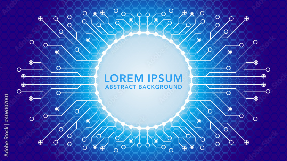 Cyberpunk Circuit With Hexagonal Geometric Pattern. Blue Lights Rounded ...