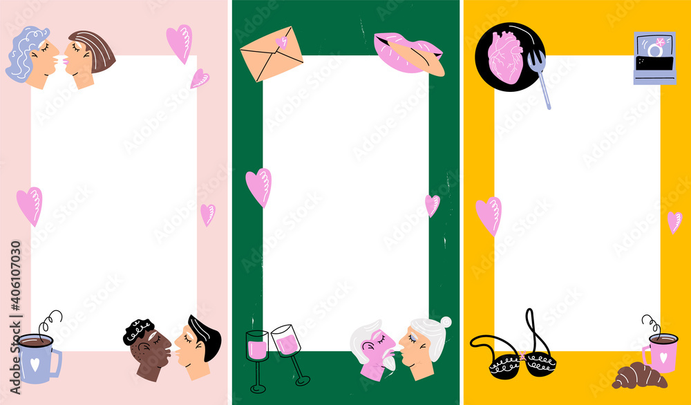 Valentine's Day. Bright vector flat set of cover designs for Valentine ...