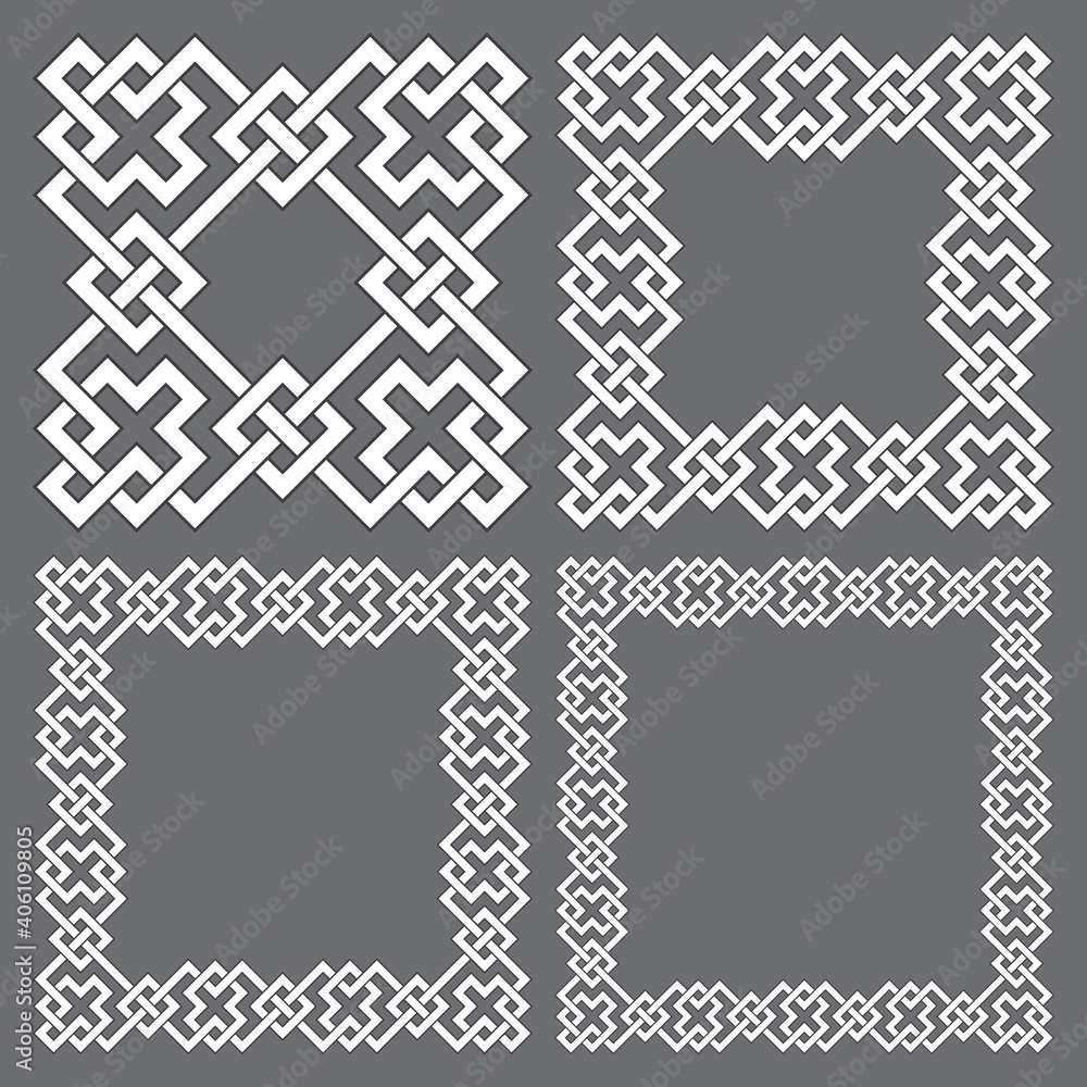 Set of square frames, rectangular patterns. 4 decorative elements for ...