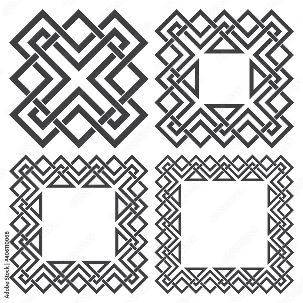 Set of square frames, rectangular patterns. 4 decorative elements for ...