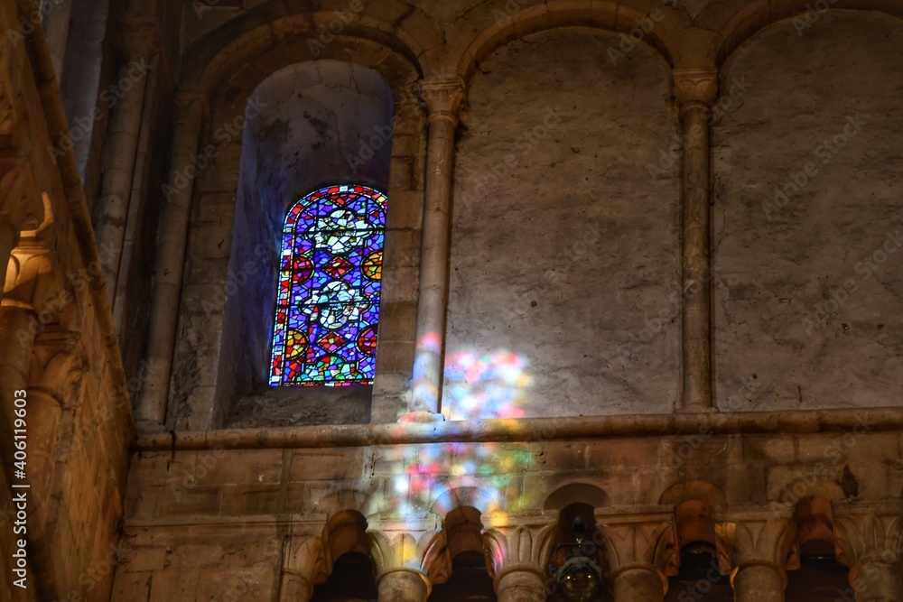 Stained glass and its shadow in cathedral in Winchester, England Stock ...