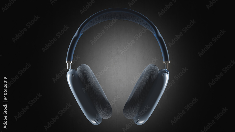 Apple AirPods MAX blue headphones. Realisitc 3d Rendering. Front view ...