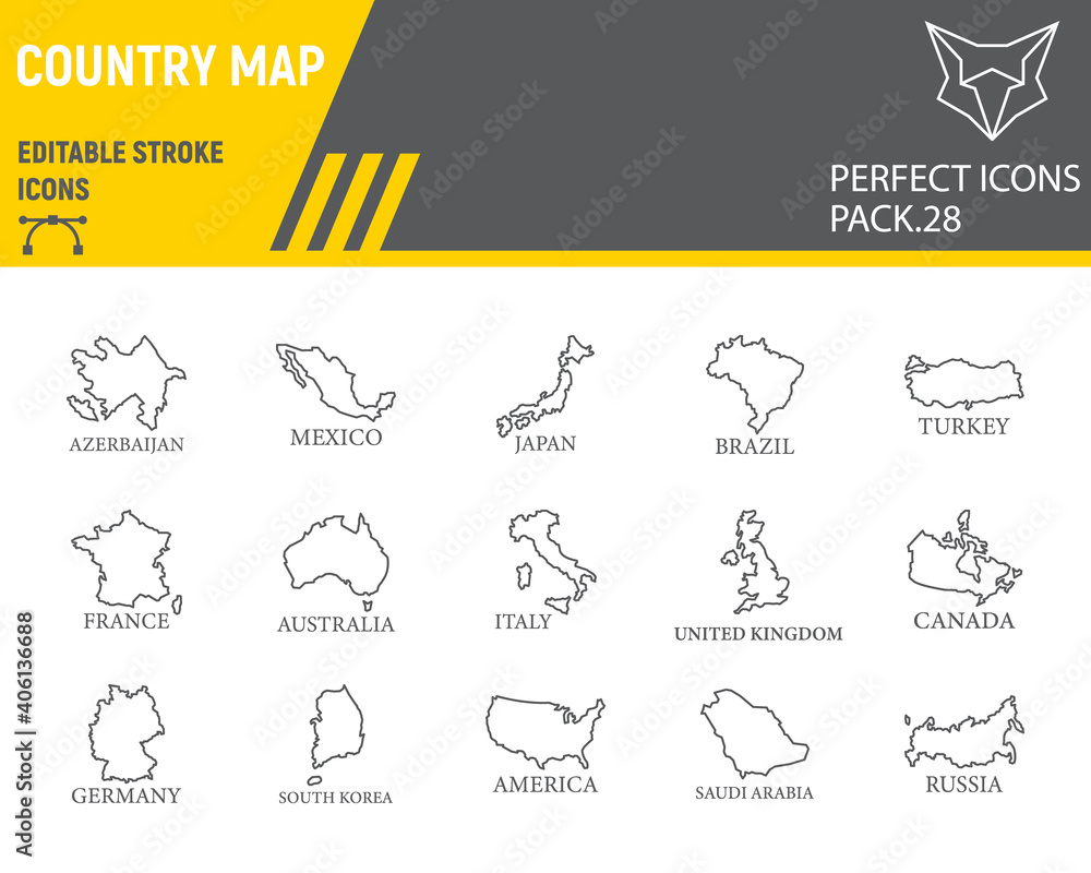 Poster Map of country line icon set, country collection, vector ...