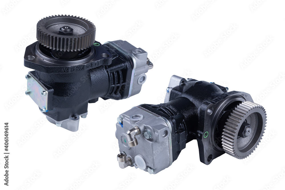 Pneumatic compressor for the brake system of a truck on an isolated ...