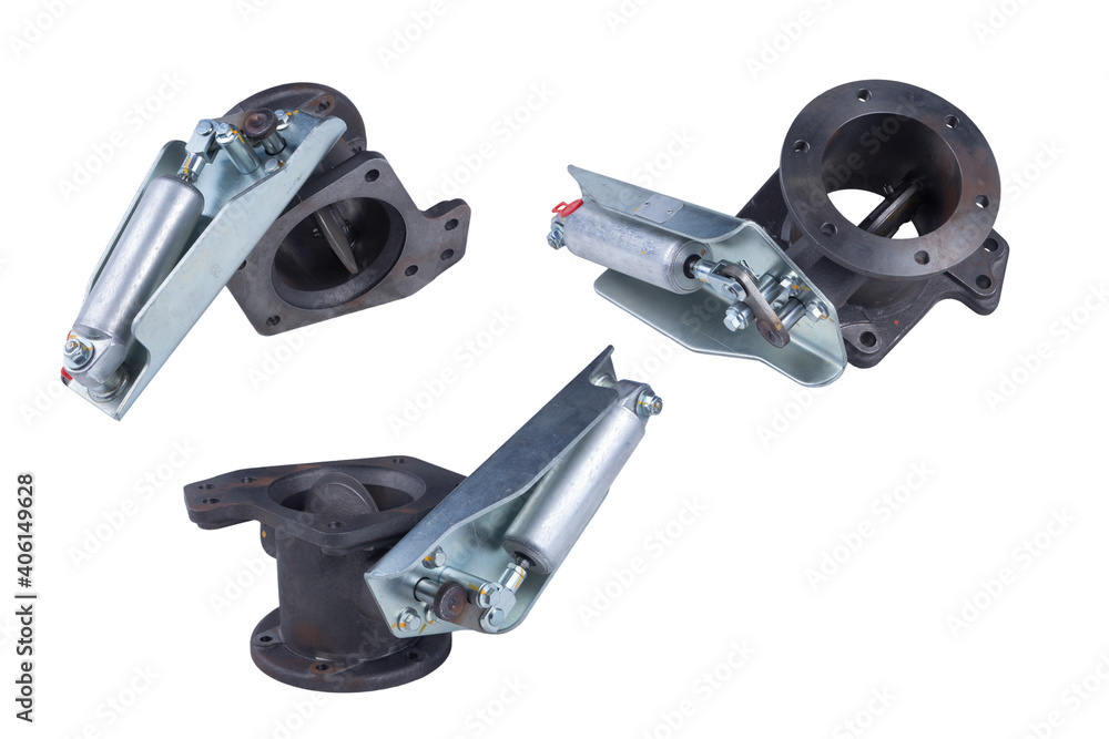 the engine brake valve of truck, isolated on white background. isolated ...