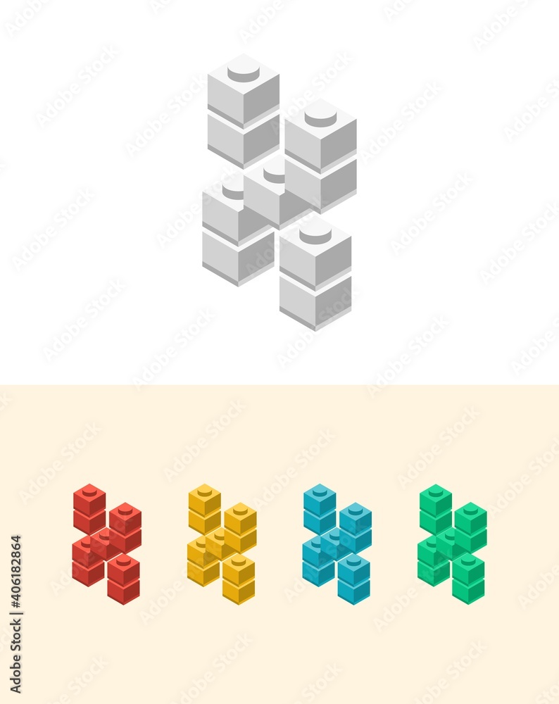 X vector letter with colourful plastic toy brick, isolated isometric 3d ...