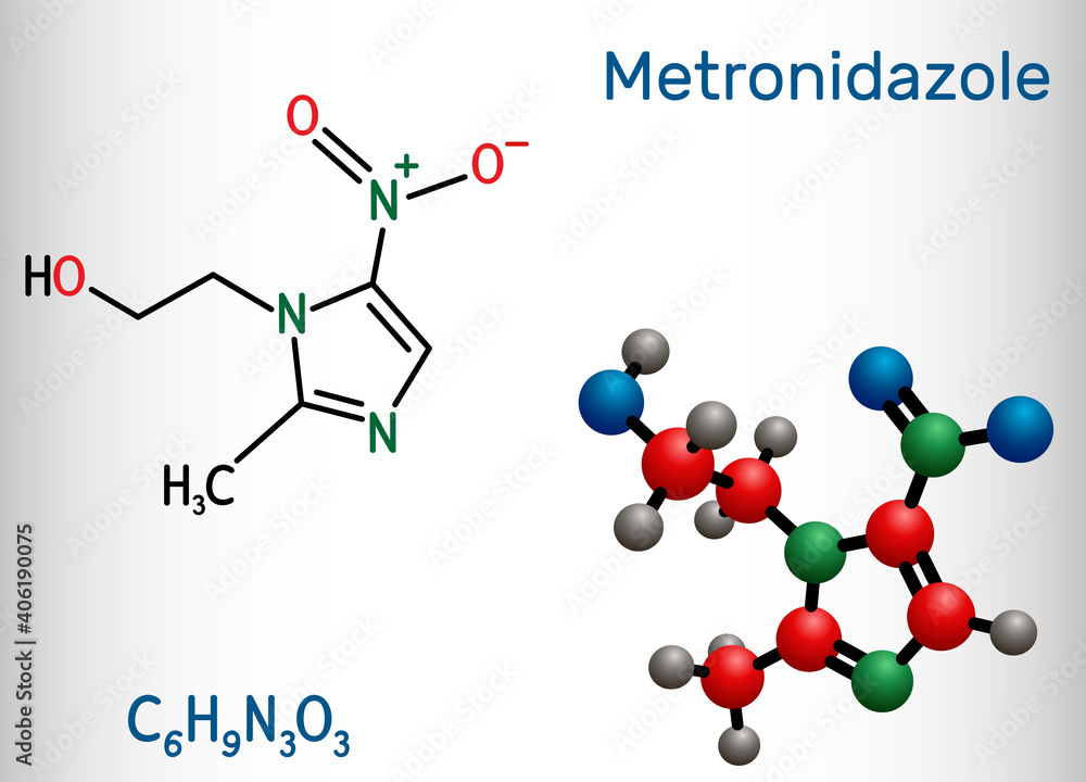 Metronidazole, antiprotozoal medication molecule. It is antibiotic ...