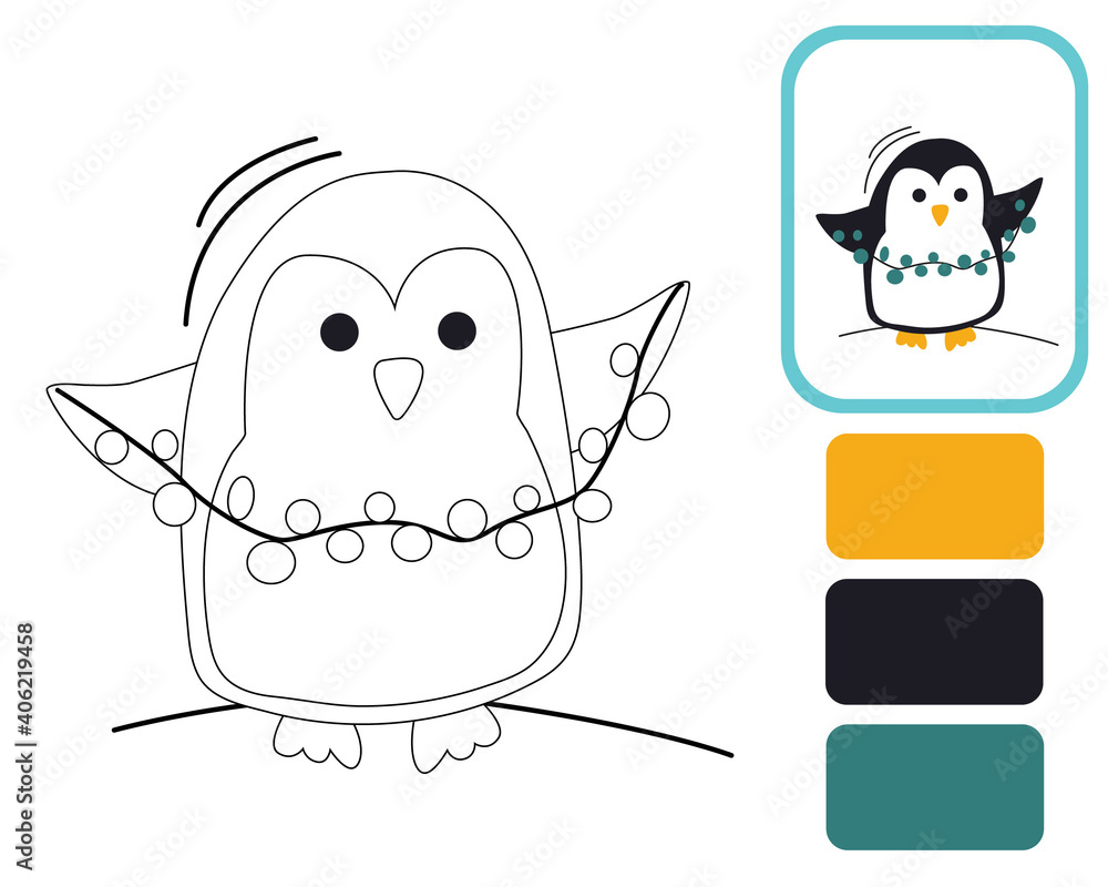 Cute little penguin. Coloring by example. Educational illustration for ...