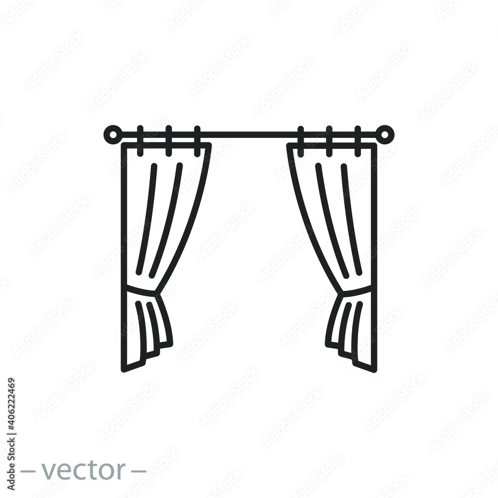 theatre curtain icon, open window blind, fabric decoration home, thin ...