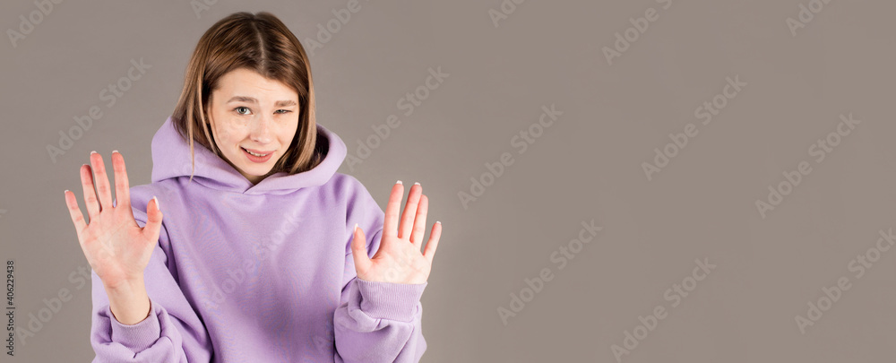 Indoor portrait of stunned and shocked attractive european woman ...