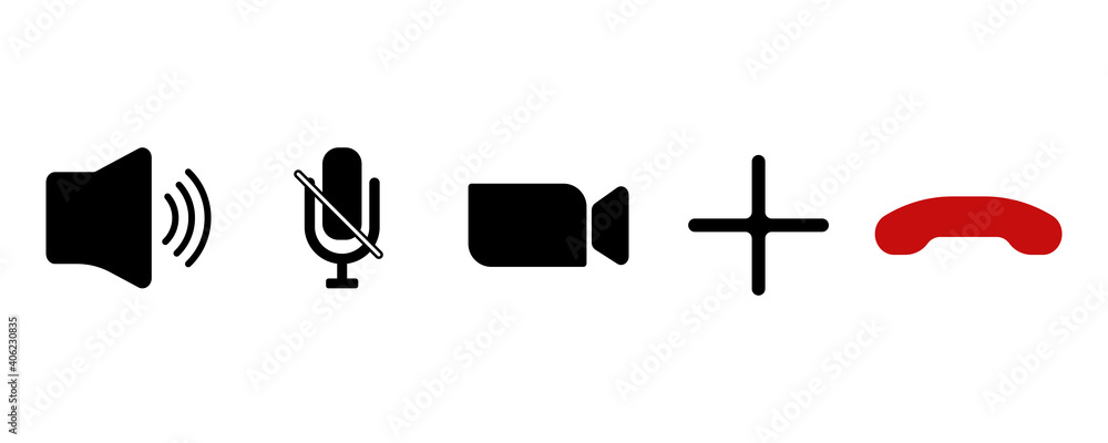 Video call icons set. Vector set of video conference icons. Speaker ...