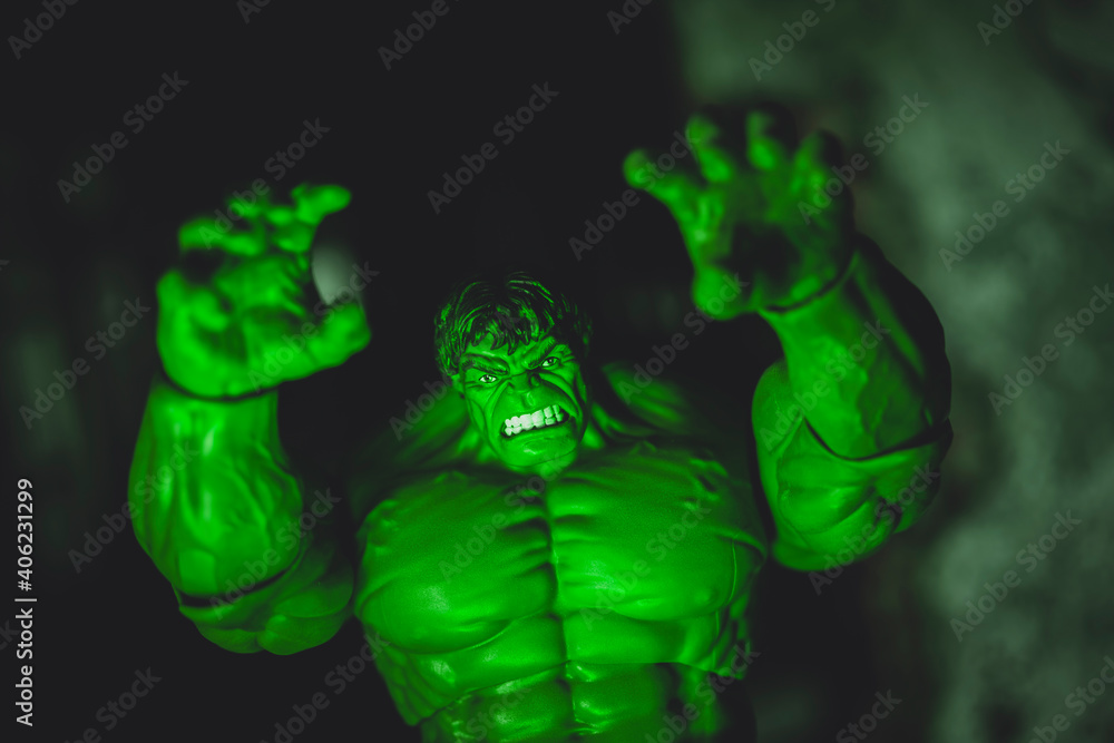 NEW YORK USA, JAN 20 2021: portrait of Marvel Legends Incredible Hulk ...