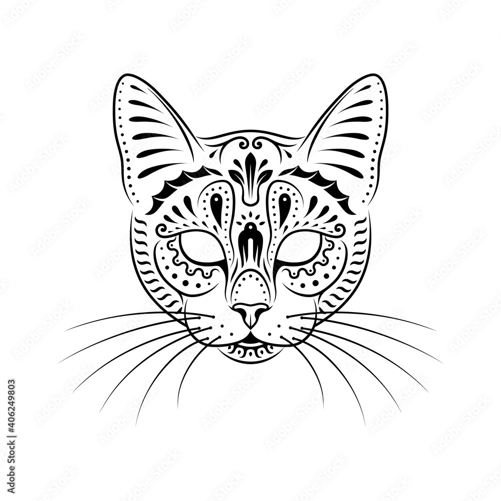 Decorative cat portrait on white background. Line art. Stencil art ...