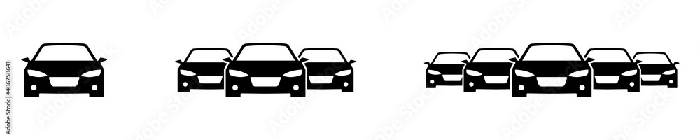 Car inventory. Heavy traffic jam. Car icons set. Different car columns ...