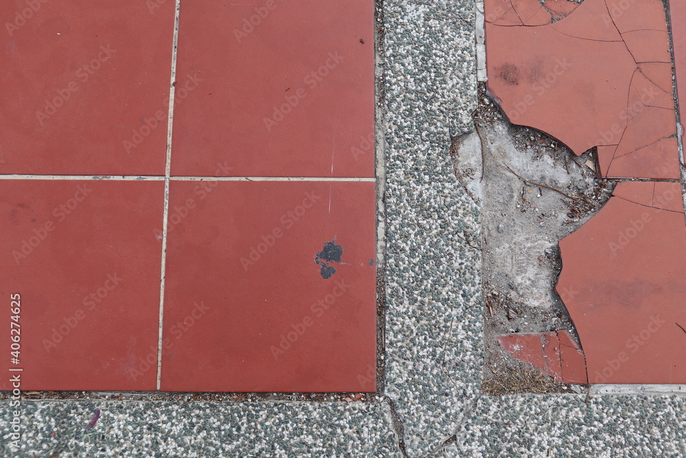 red brick of footpath are broken design for damage concept Stock Photo ...