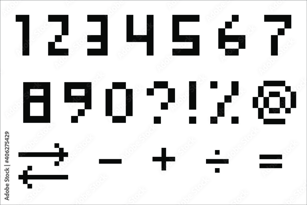 pixel art numbers, arrows, mathematical symbols. Stock Vector | Adobe Stock