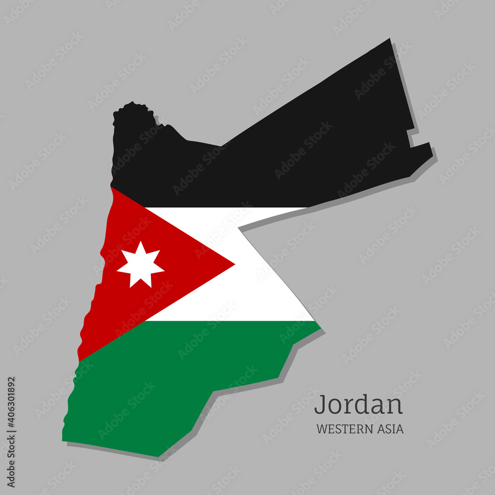 Map of Jordan with national flag. Highly detailed editable map of ...