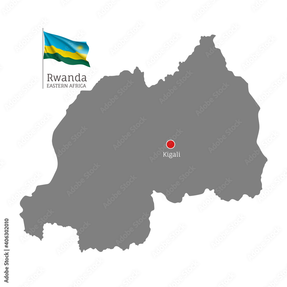 Silhouette of Rwanda country map. Gray detailed editable map with ...