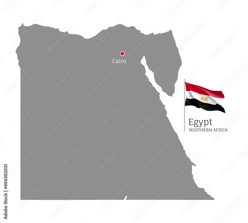Silhouette of Egypt country map. Gray editable map with waving national ...