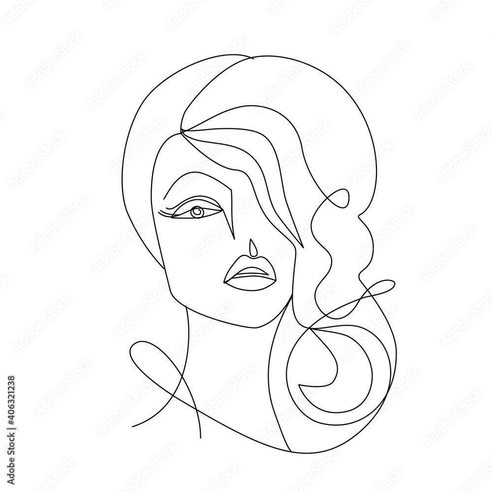 Continuous Line Drawing Woman Portrait Beauty Woman Face One Line