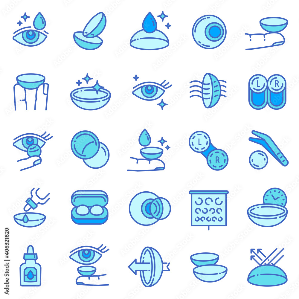 Contact lens icons set. Outline set of contact lens vector icons for ...