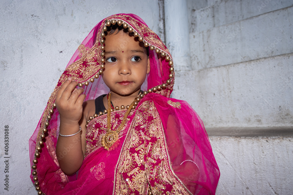 Cute Girl Wearing Sari Stock Photo | Adobe Stock