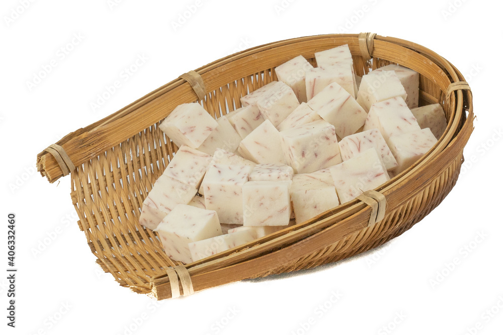 Sweet taro root, Satoimo potatoes or sliced of taro (Yautia Lila ...