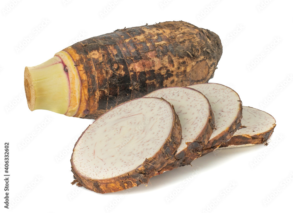 Sweet taro root, Satoimo potatoes or sliced of taro (Yautia Lila ...
