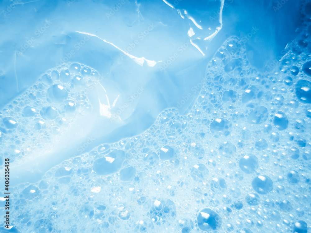 Beautiful texture blue soap bubbles background, blue and white foam ...