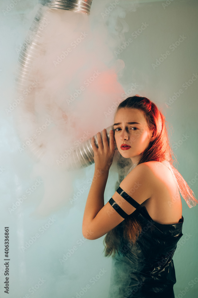 Air pollution. Save nature. Climate change. Art portrait of disturbed ...
