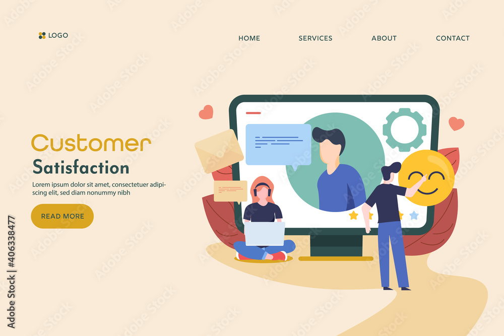 Cartoon style vector illustration of user satisfaction, customer ...