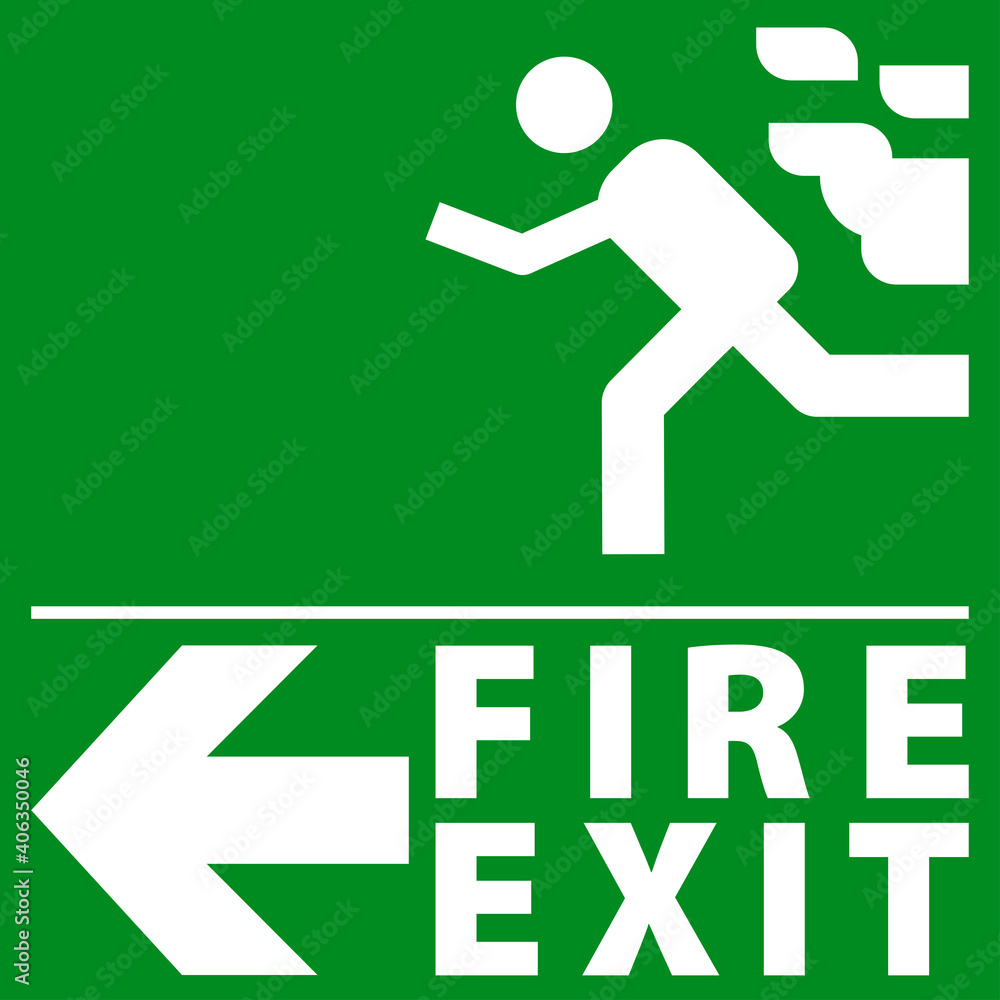 Fire Exit Sign. Sign of an emergency or fire exit. Green emergency exit ...