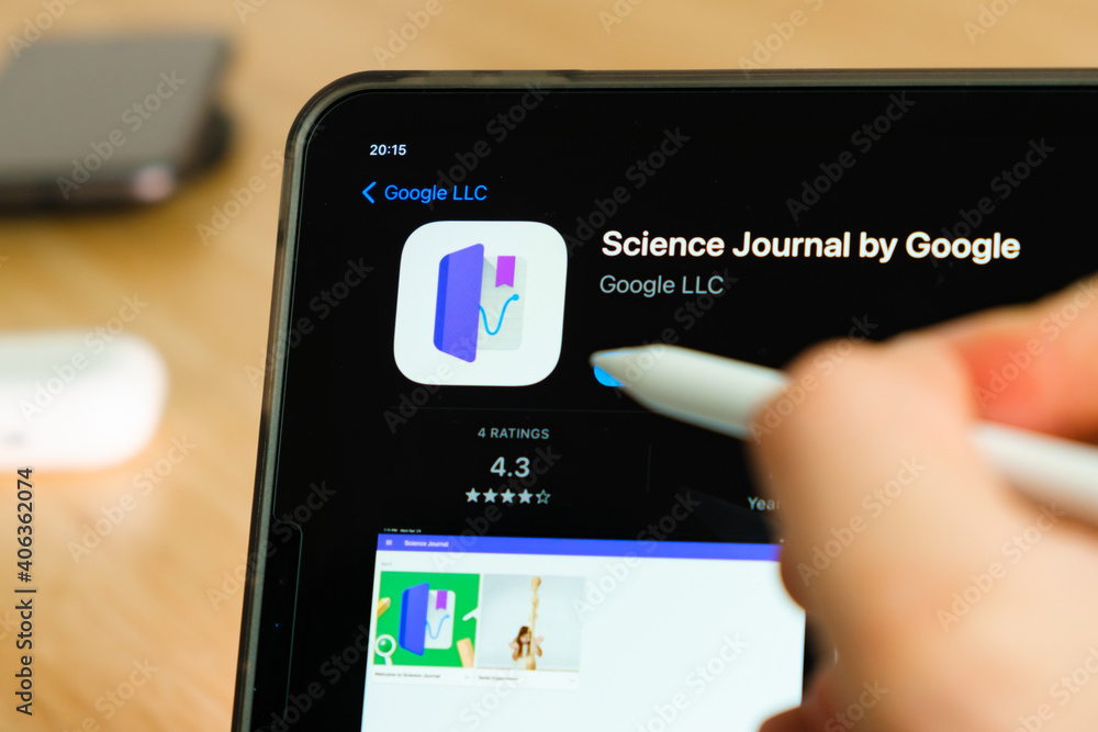 Science journal by google logo shown by apple pencil on the iPad Pro ...