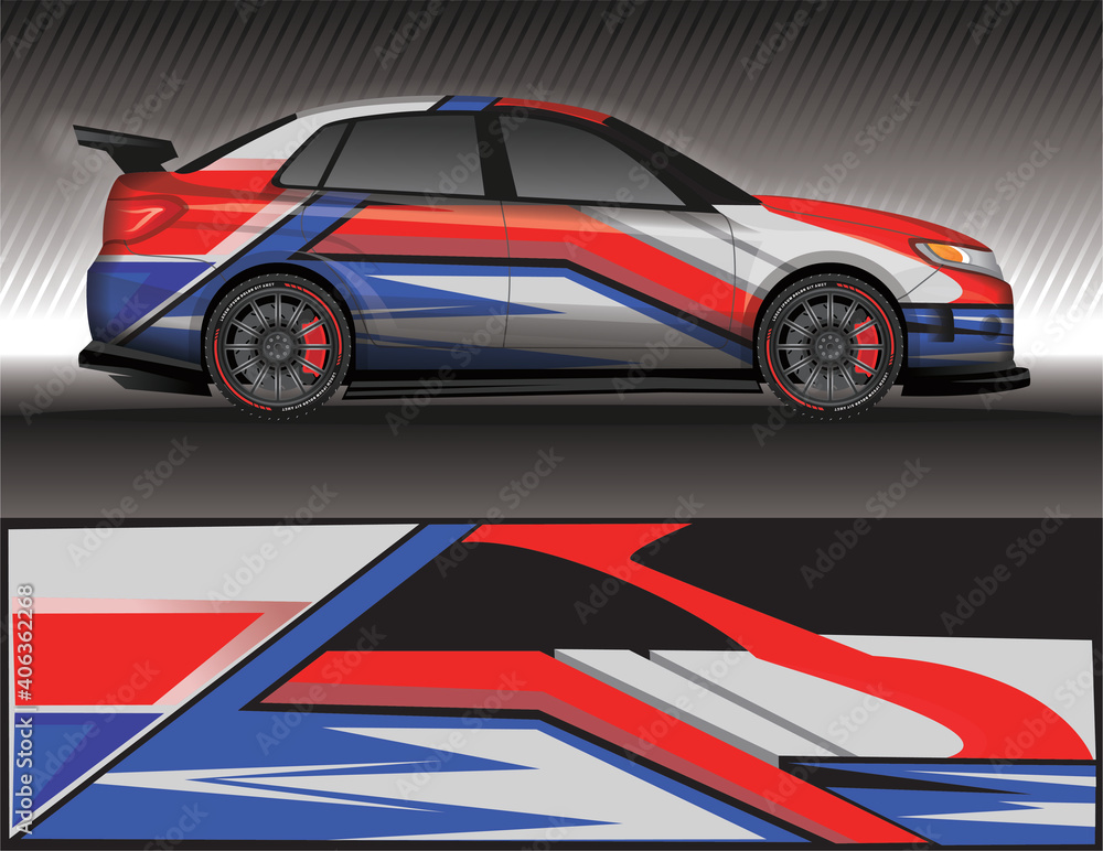 Car livery wrap decal, rally race style vector illustration abstract ...