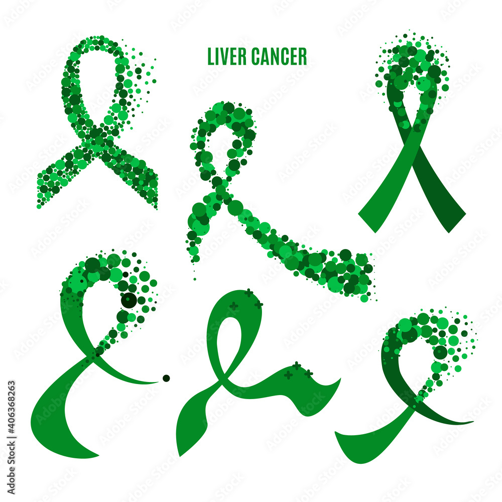 Liver cancer awareness ribbon collection set. Emerald green bows made ...