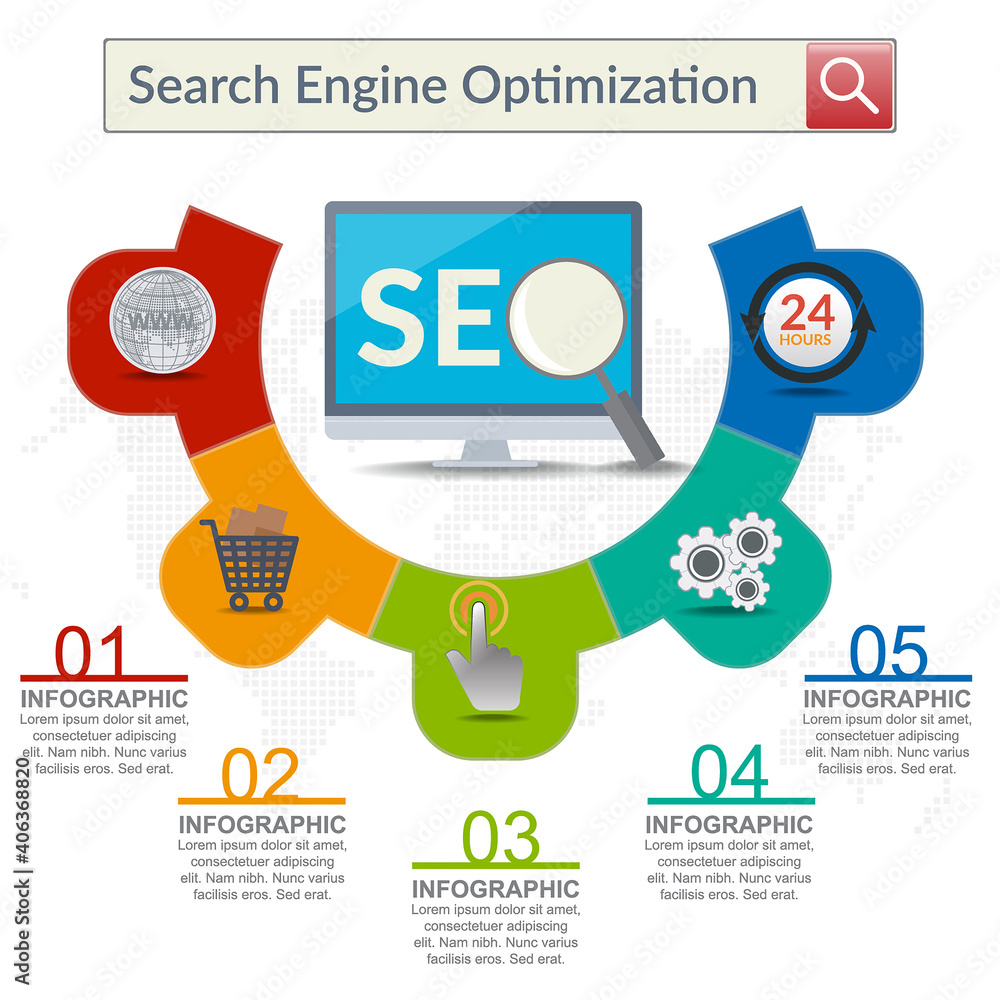 Seo and searching, infographic design with steps and icons. Stock ...