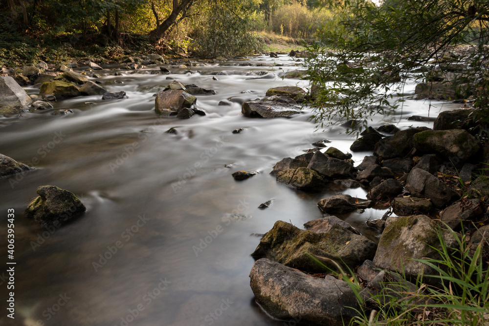 Long Exposure of the Ahr River in Sinzig, Germany. The water is smooth ...