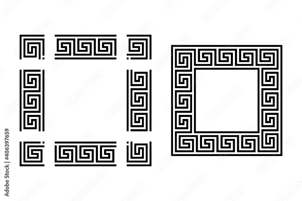 Template for seamless meander design, with an already assembled square ...